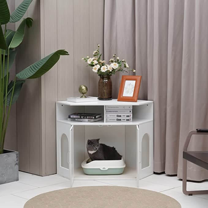 Corner Litter Box Enclosure | Multi-Functional Cabinet | Meowfurniture ...
