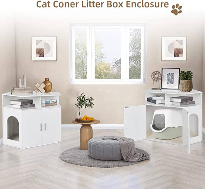Corner Litter Box Enclosure | Multi-Functional Cabinet | Meowfurniture ...