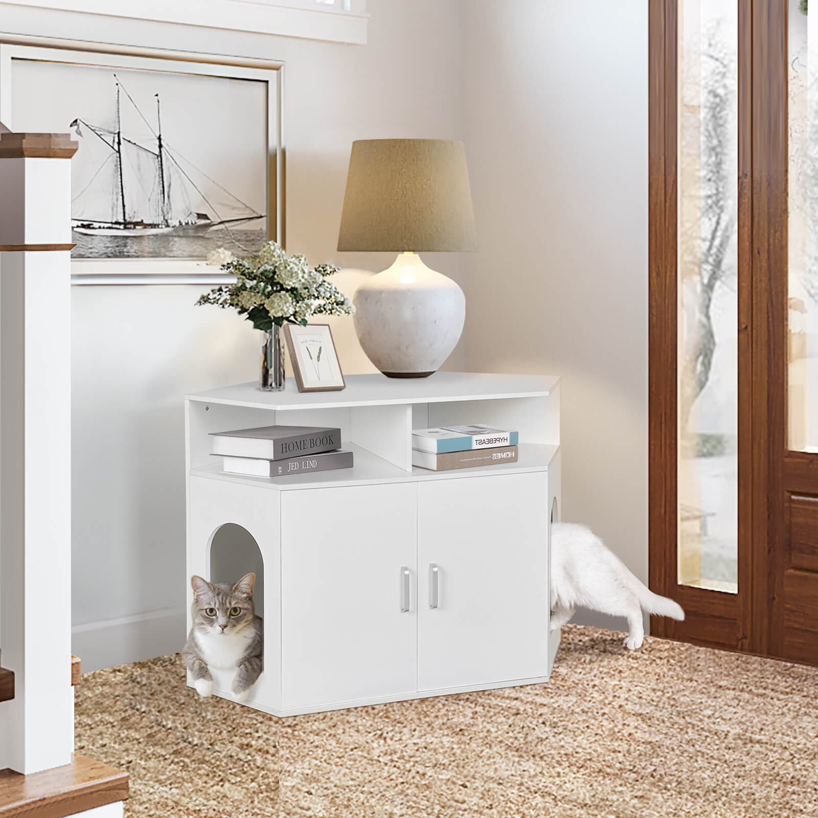 Corner Litter Box Enclosure | Multi-Functional Cabinet | Meowfurniture.com – Meoowl